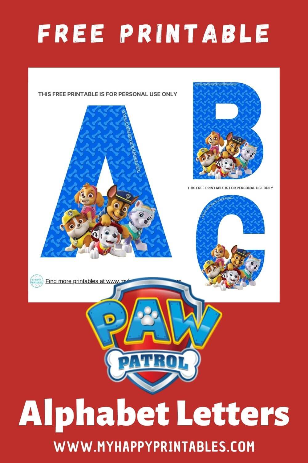Free Printable Paw Patrol Alphabet - My Happy Printables